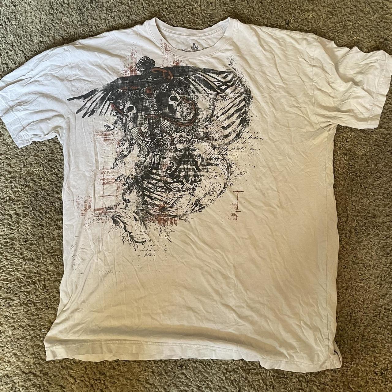 -white emo t-shirt #emo #skulls #skater #y2k - Depop