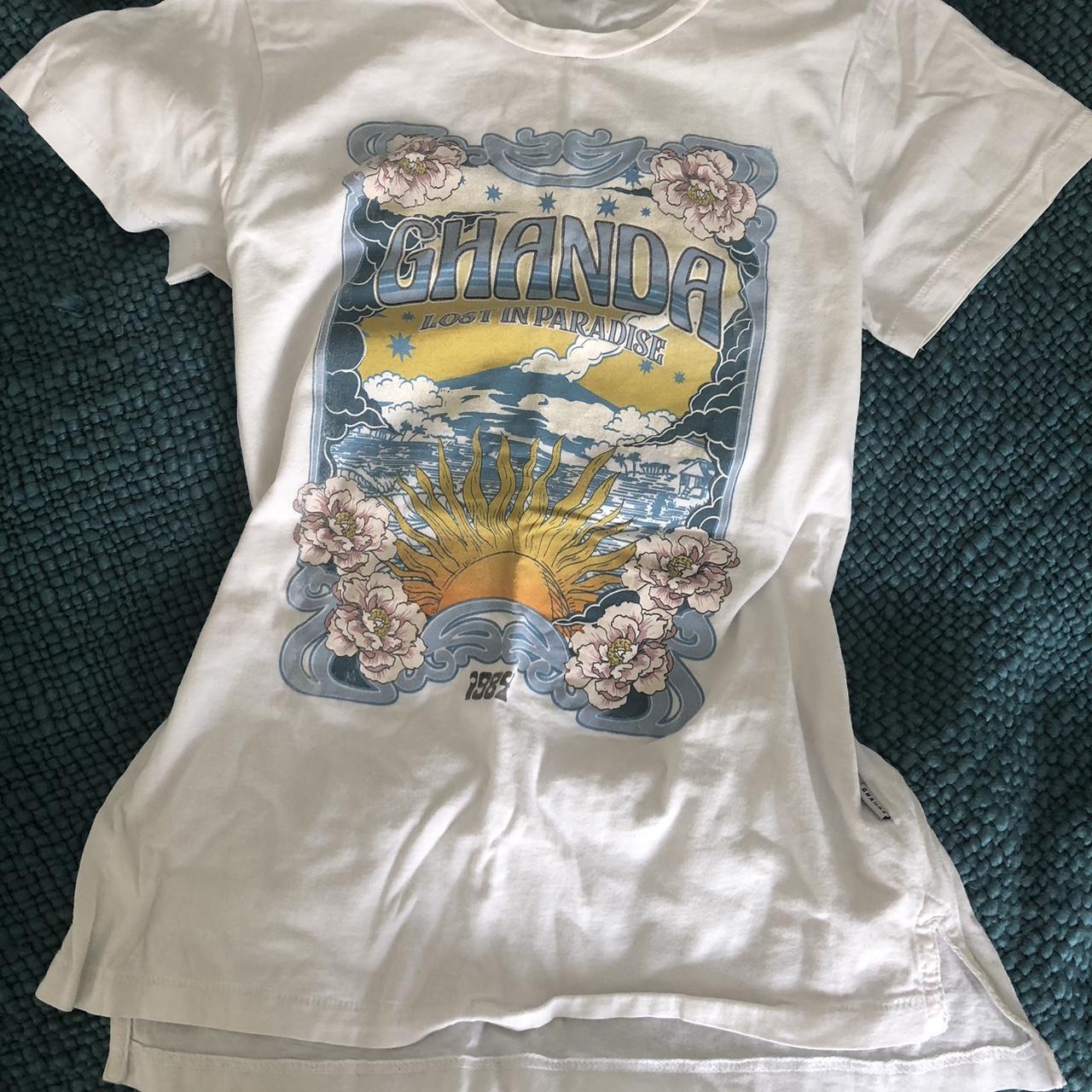 Small white ghanda graphic tee w slit //Instand... - Depop