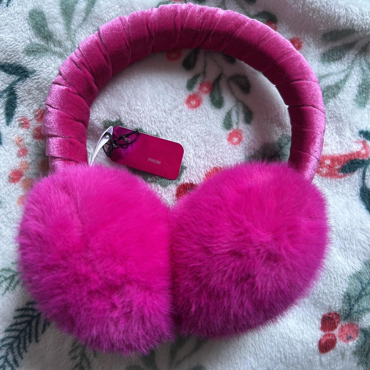 Pink faux fur ear muffs New with... | Depop