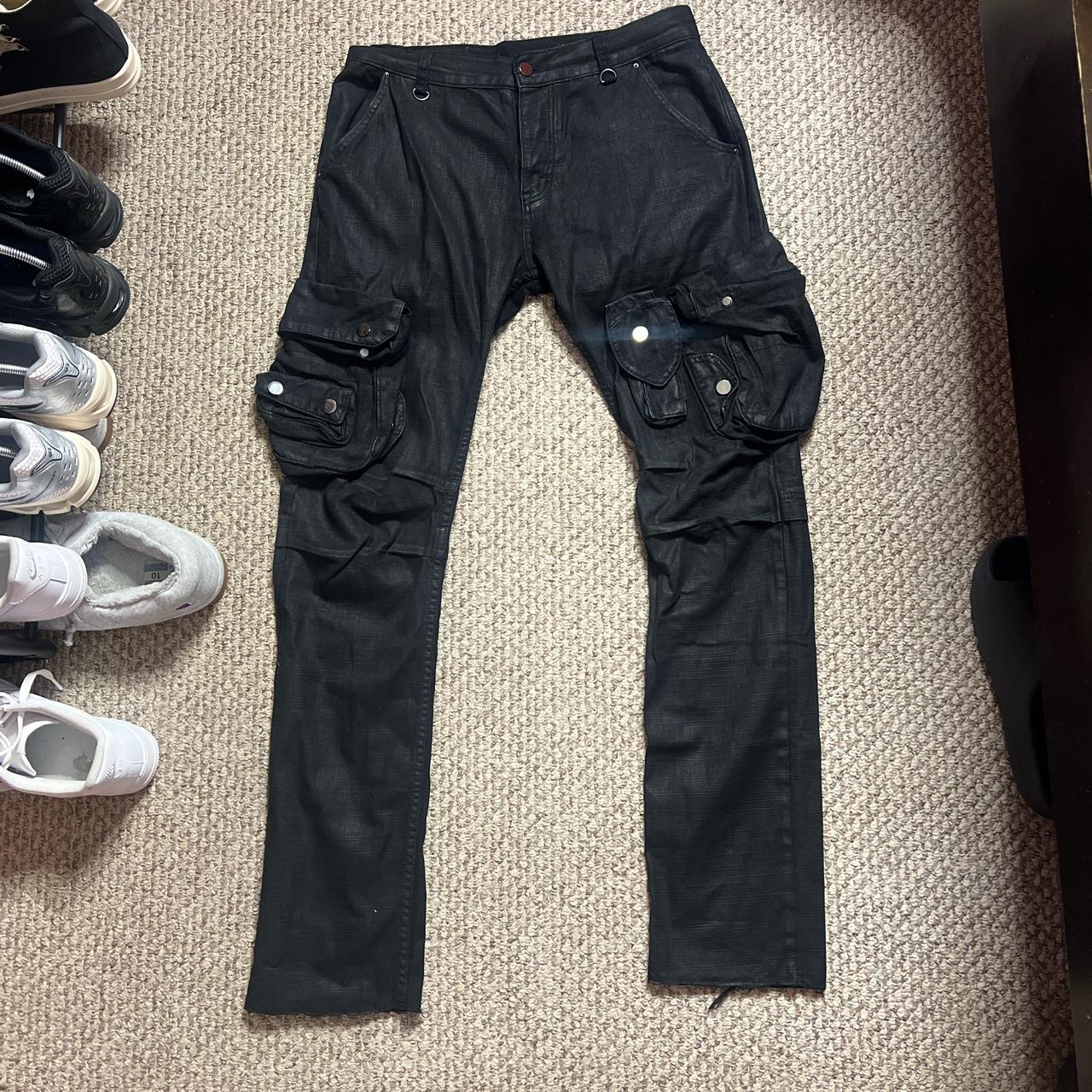 Black Waxed cargos from mnml never worn - Depop