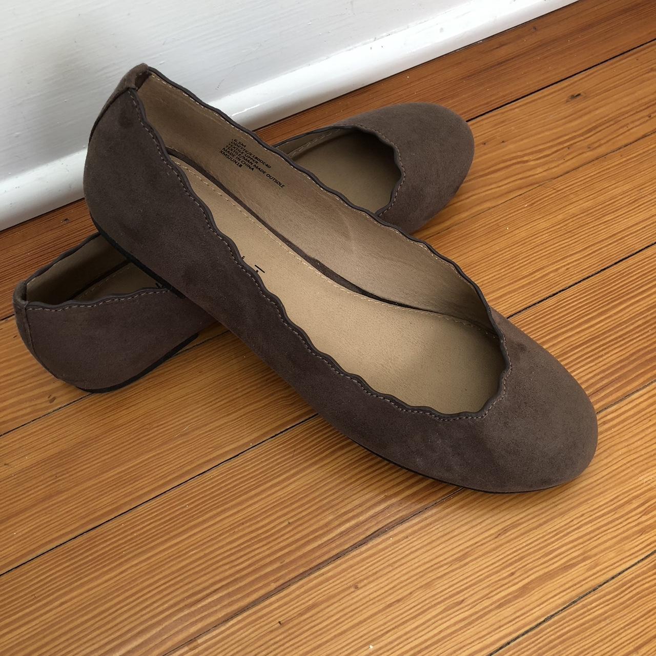Brown suede scalloped ballet flats Never worn, new... - Depop
