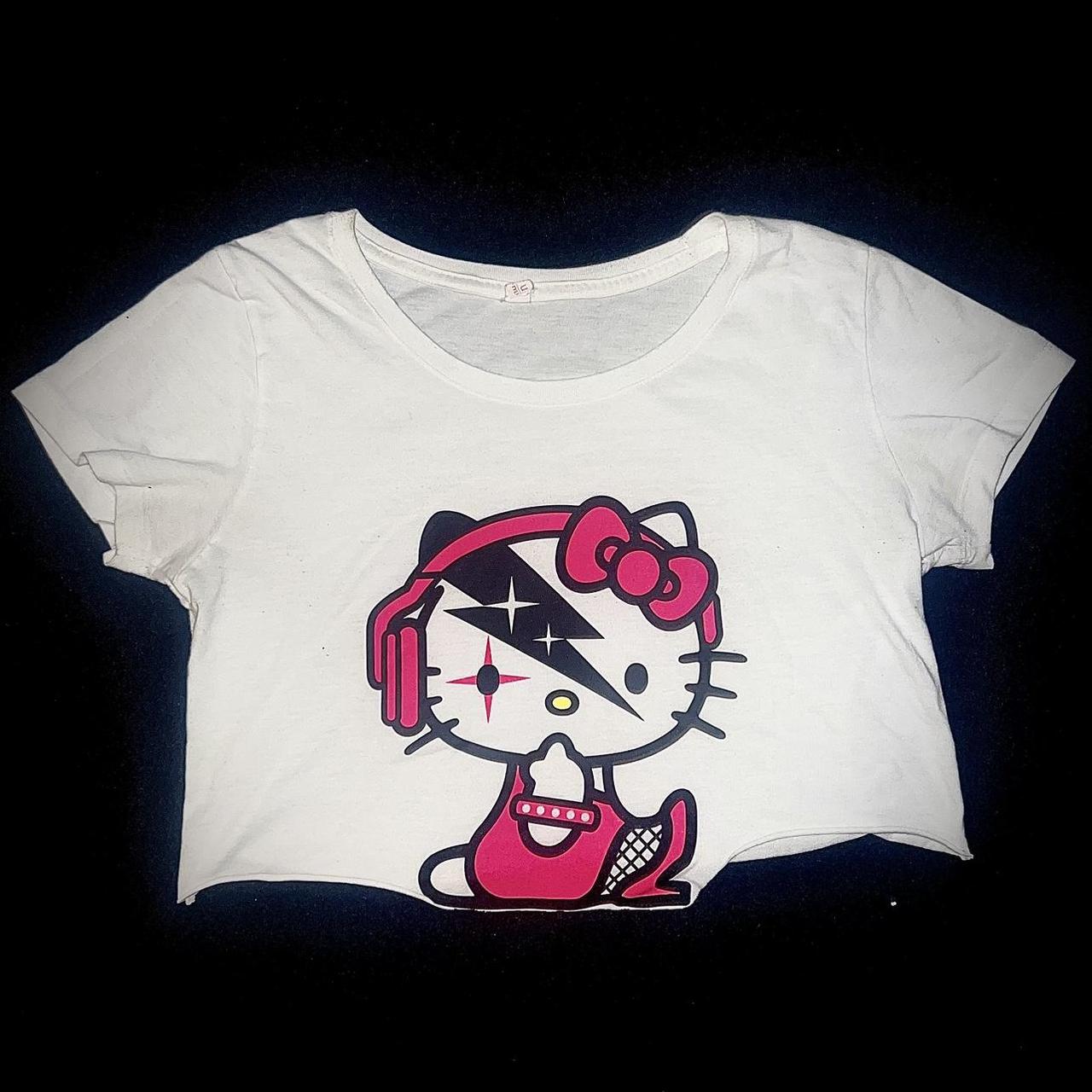 punk glam hello kitty cropped tee ༻ 𝗉𝗋𝖾－𝗈𝗐𝗇𝖾𝖽 ༻... - Depop