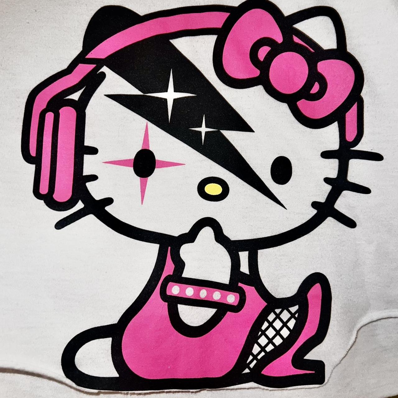 punk glam hello kitty cropped tee ༻ 𝗉𝗋𝖾－𝗈𝗐𝗇𝖾𝖽 ༻... - Depop