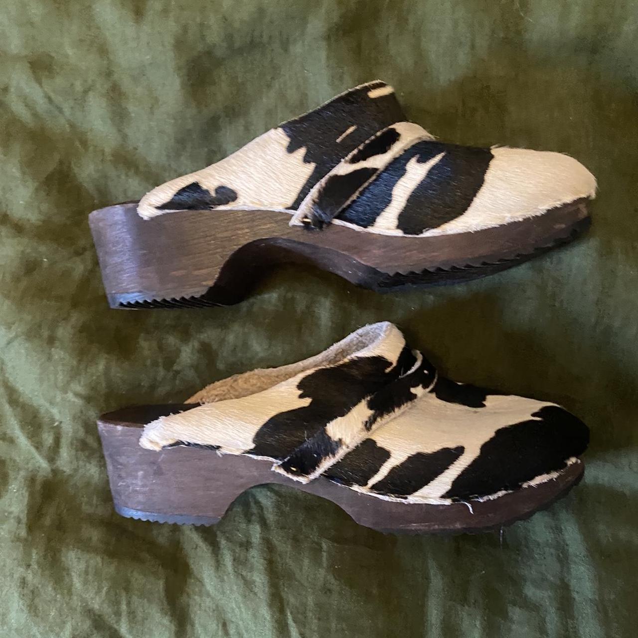 Cowprint wooden clogs Size 39 / 5.5 Good condition.... - Depop