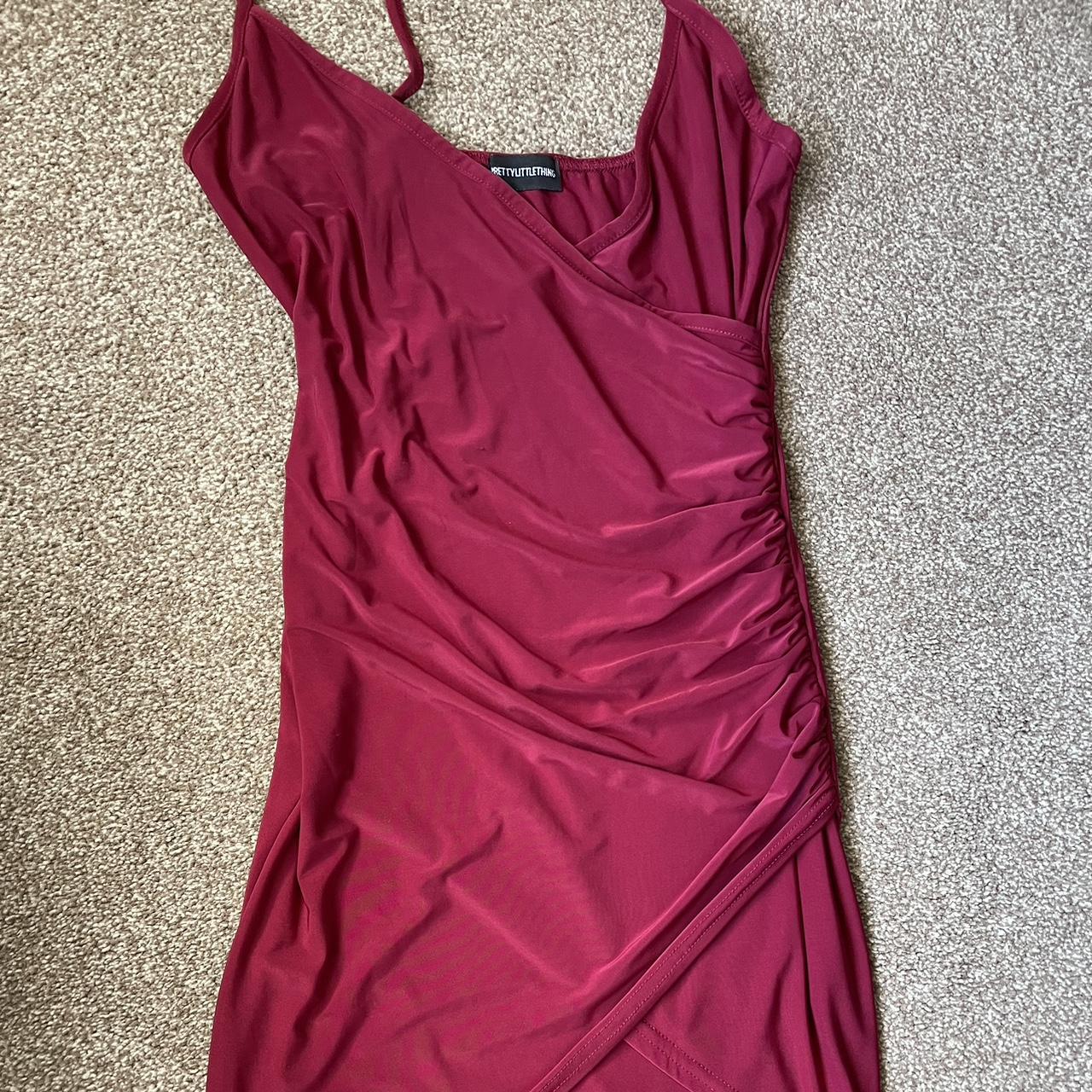 PrettyLittleThing burgundy mini dress, UK size 10 - Depop