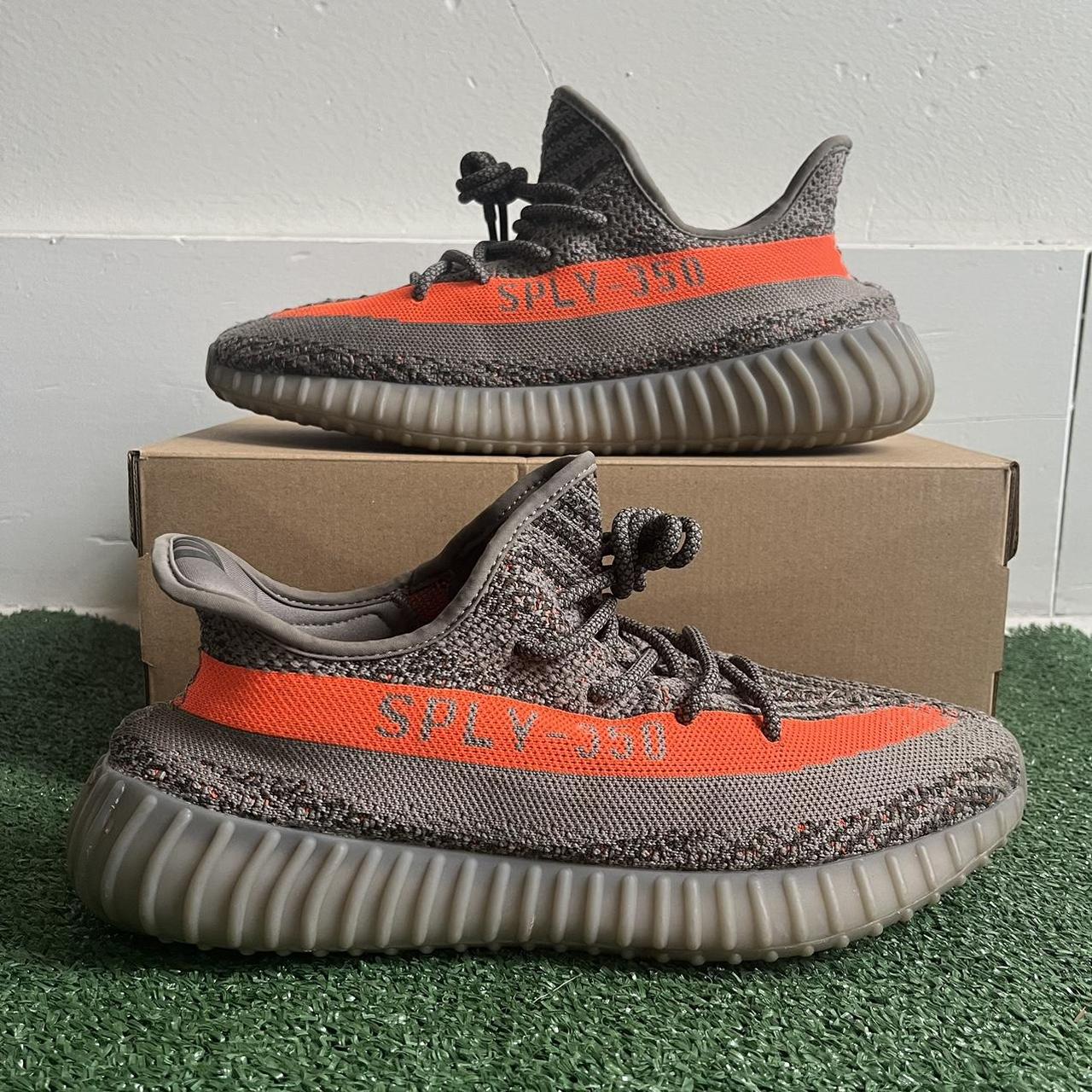 Yeezy Men's Grey and Orange Trainers | Depop