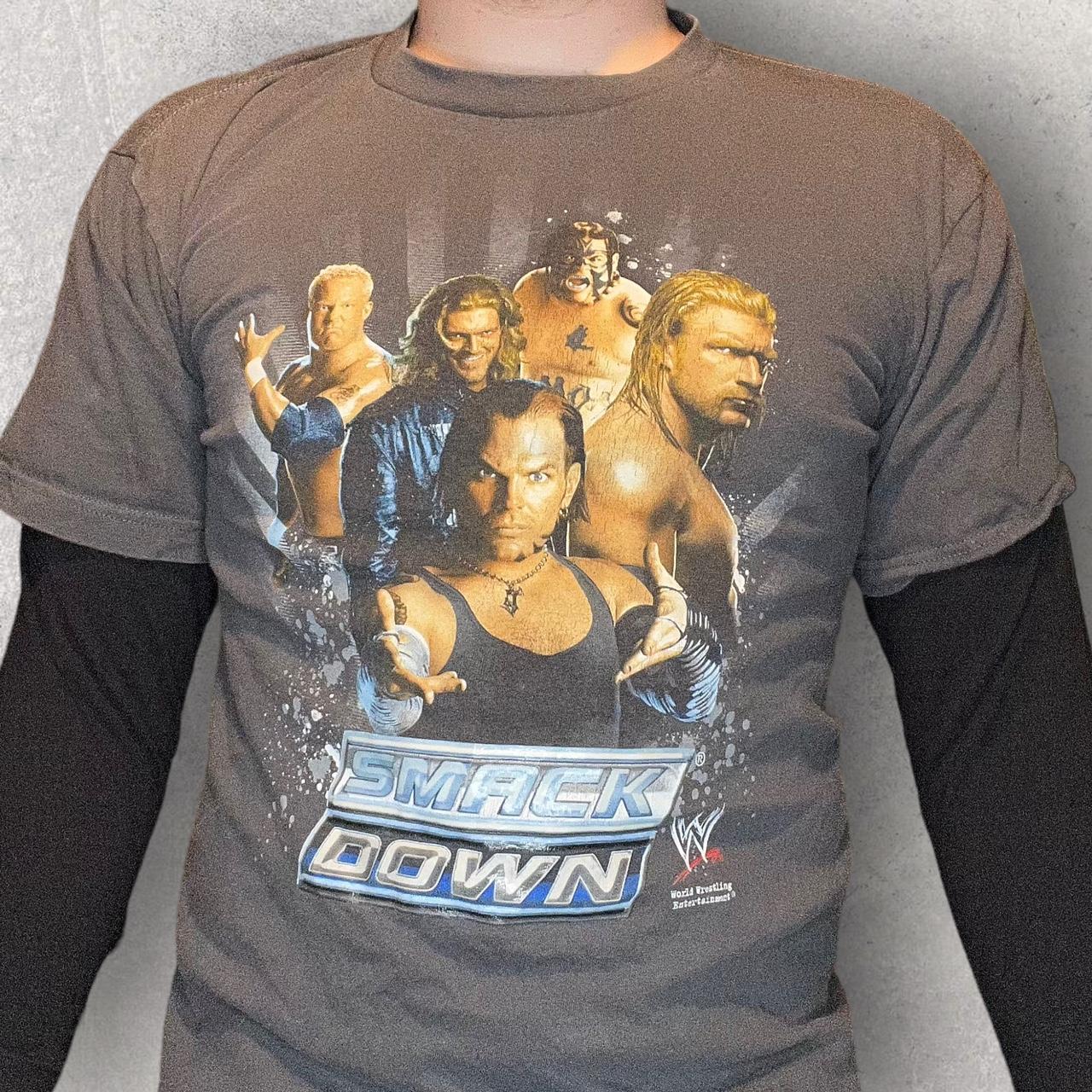 Vintage Y2K WWE Smack Down Graphic Tee with long... - Depop