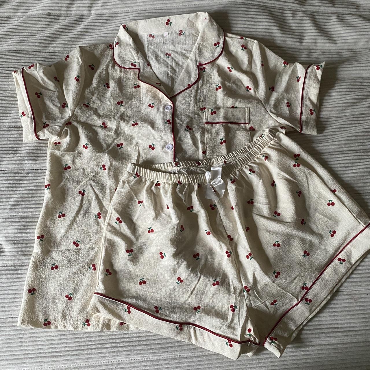 super cute cherry pajama short set size large - Depop