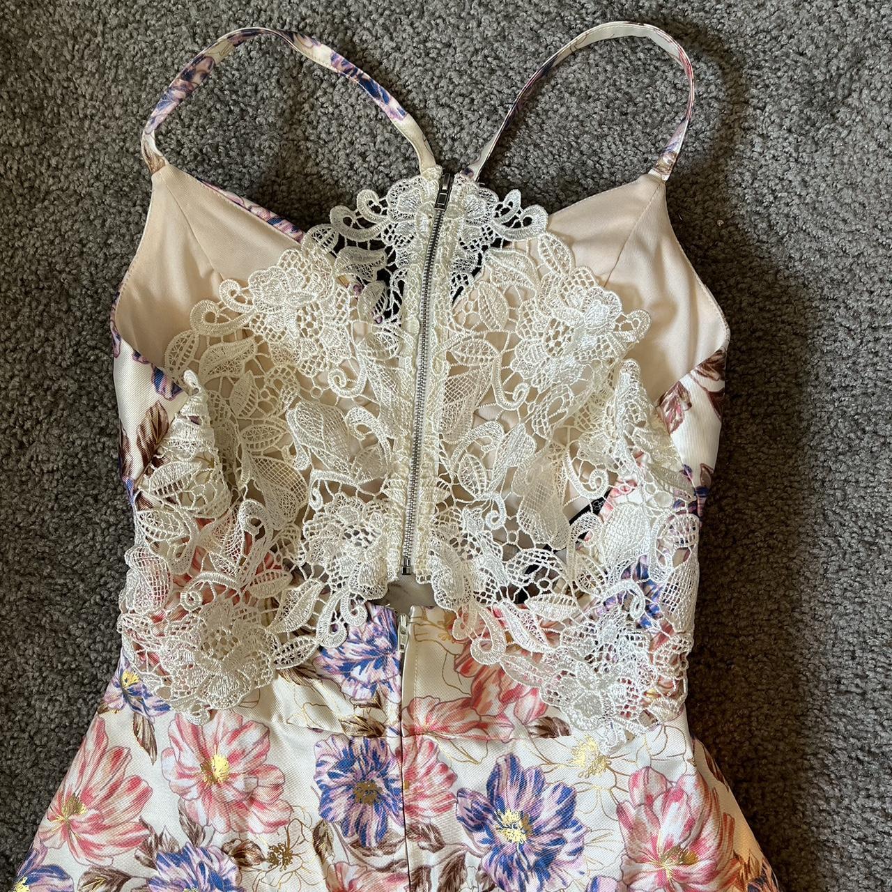 long floral laced back speechless prom dress can be... - Depop