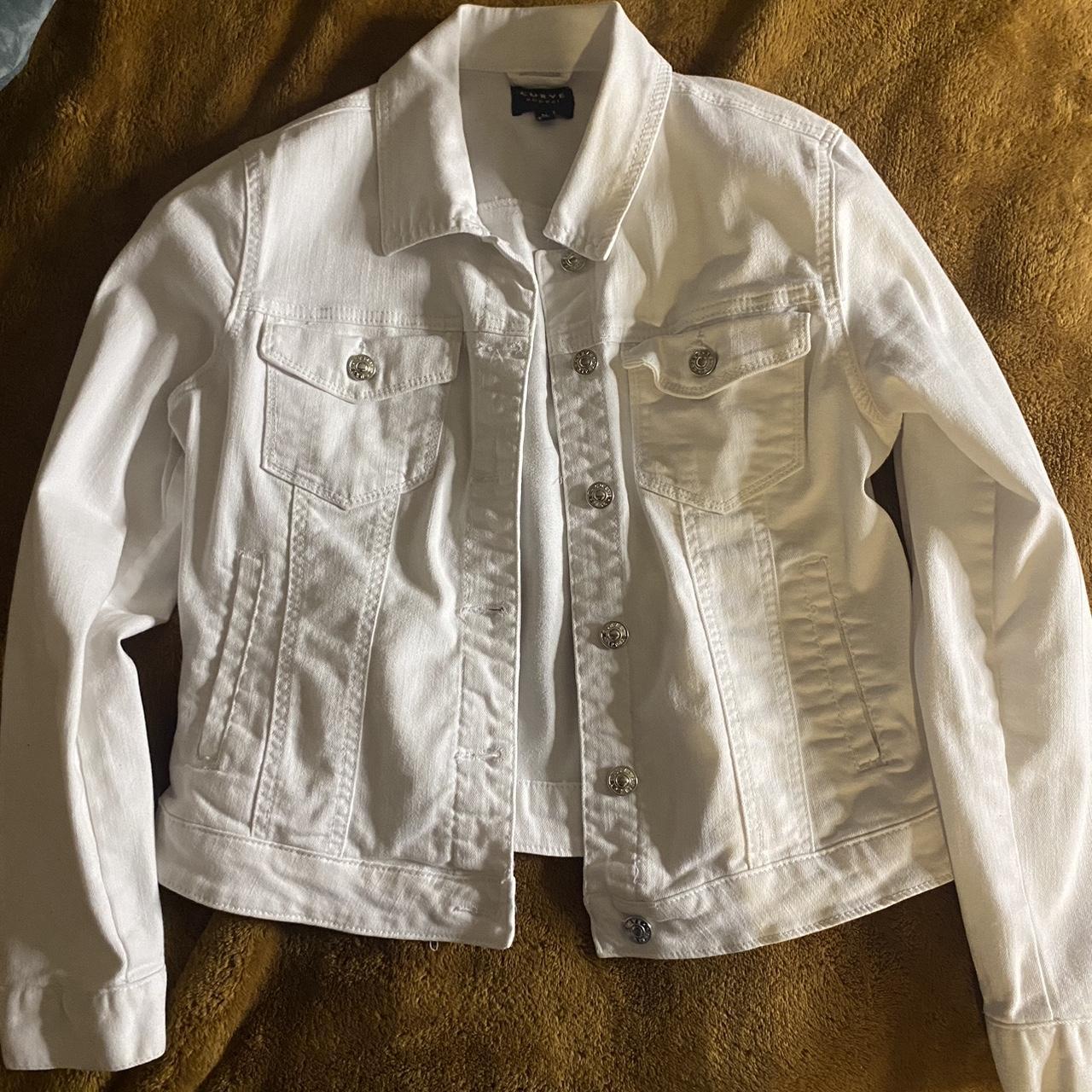 All white denim jacket Size M fits like a Small for... - Depop