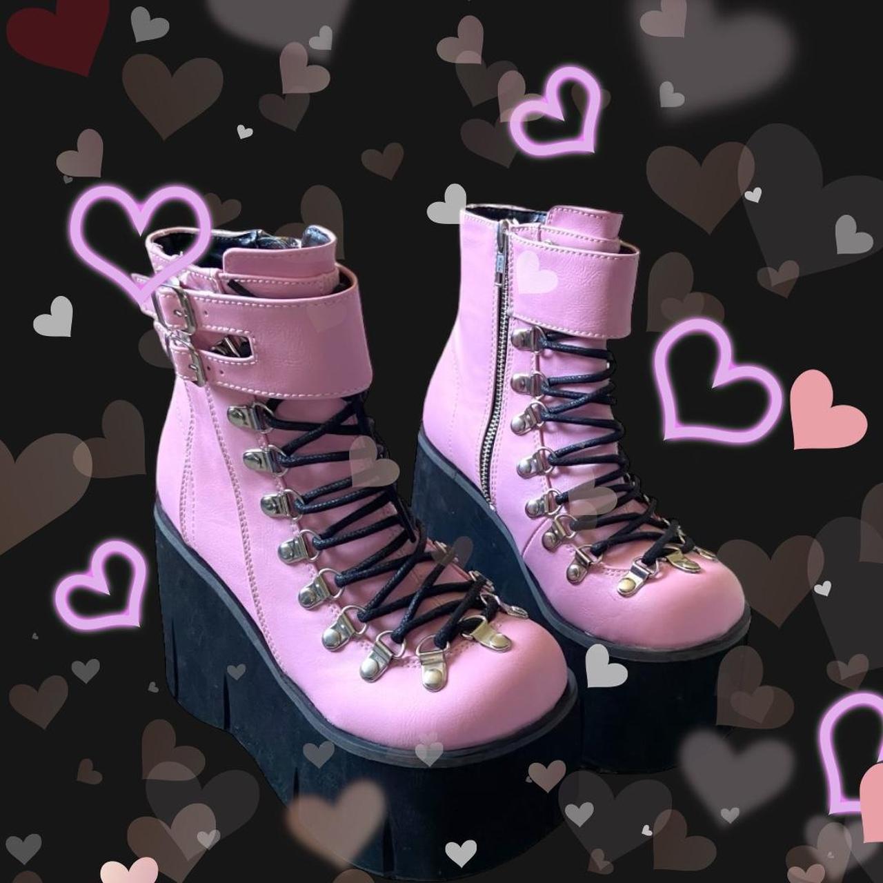 pink demonia platform boots barely worn - Depop
