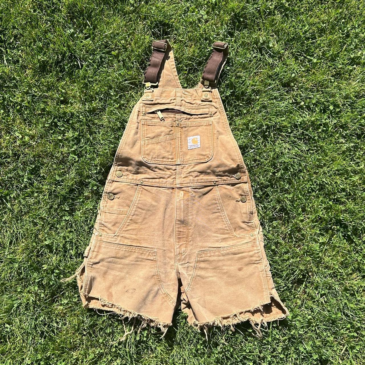 Carhartt vintage cropped overalls 18” waist 4.5” inseam - Depop
