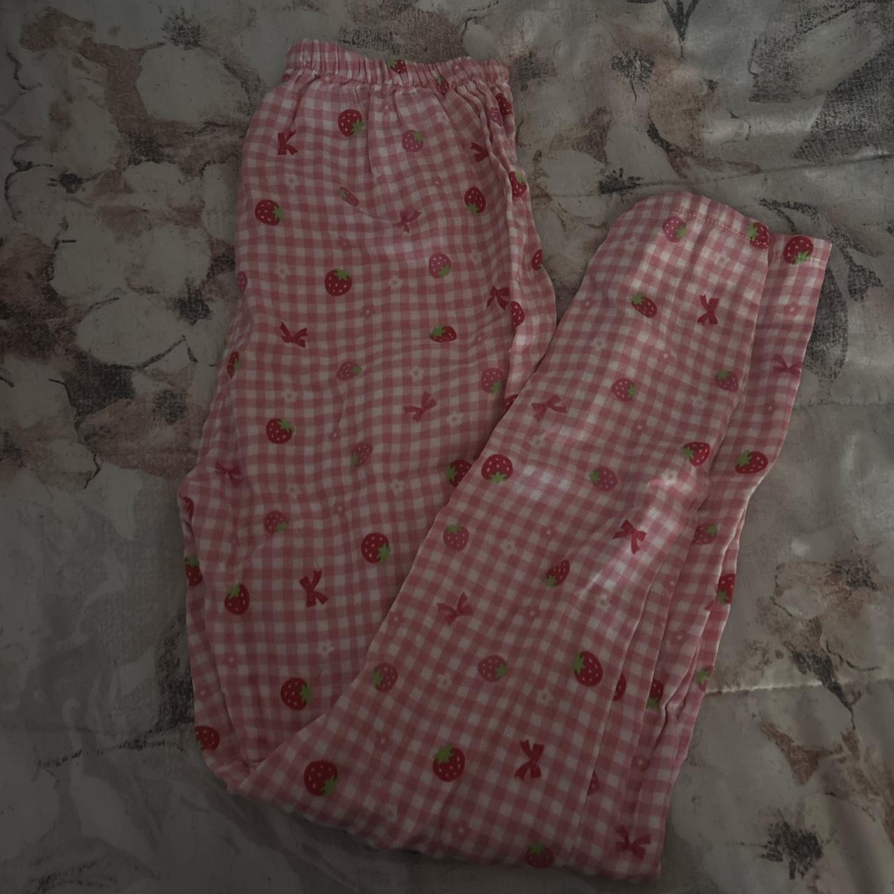 kawaii strawberry print pink pajama pants #cutecore - Depop