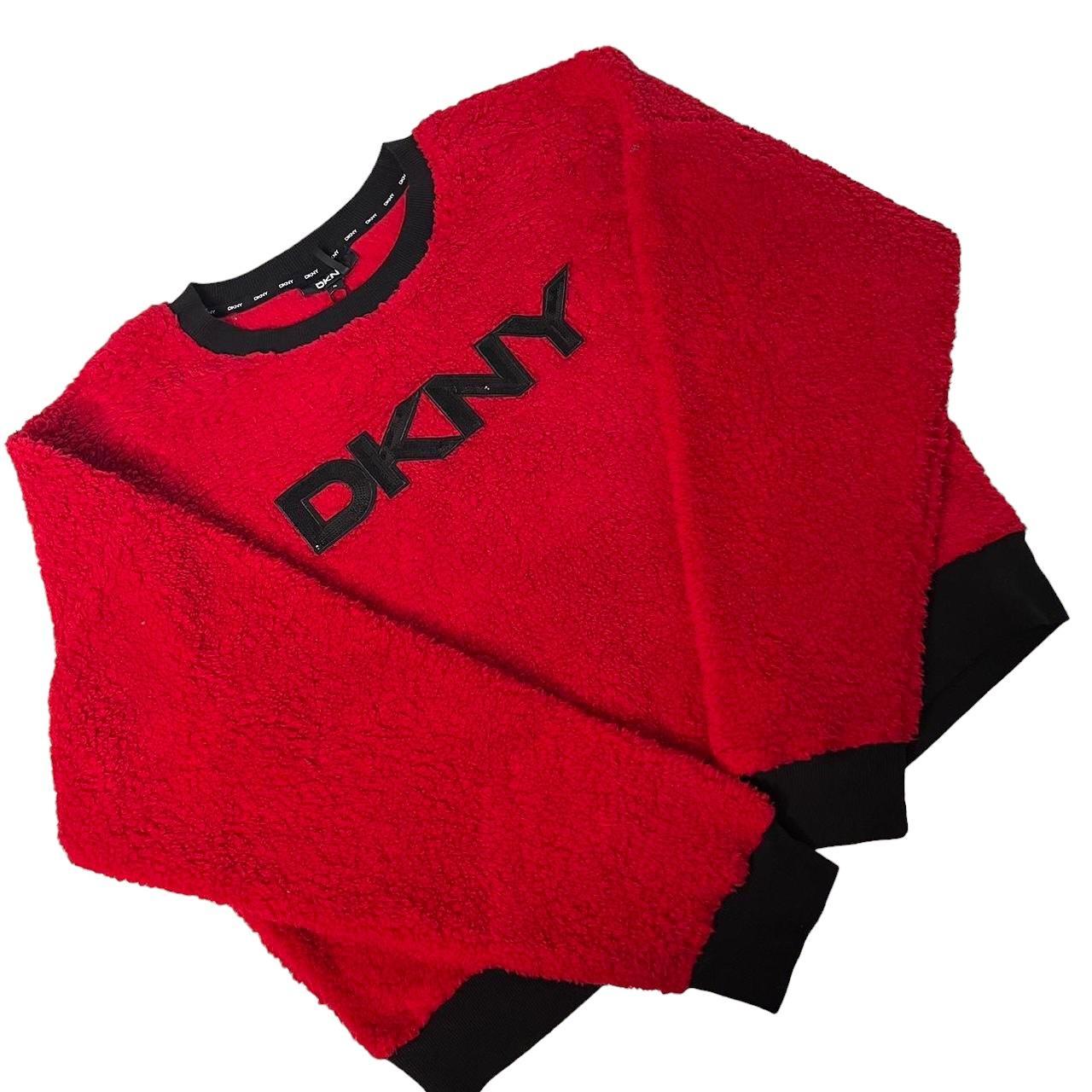 NWT DKNY Sherpa Crewneck Red Sherpa with black... - Depop