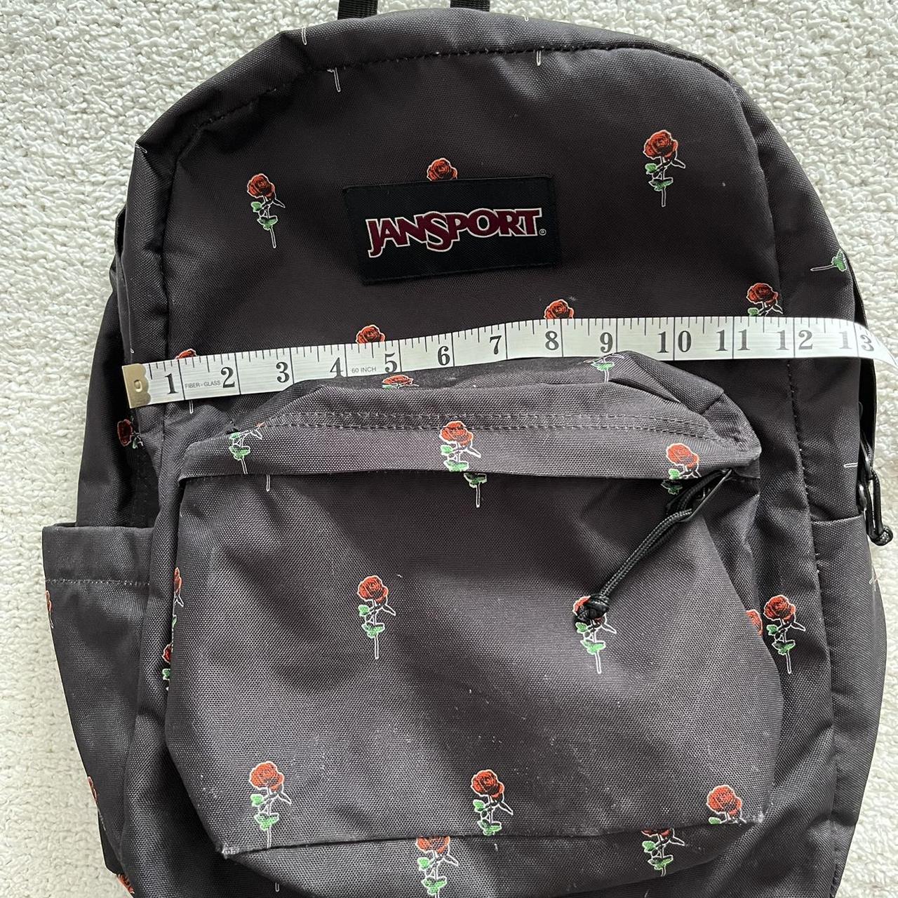 Jansport Backpack Black with Red Roses All... - Depop