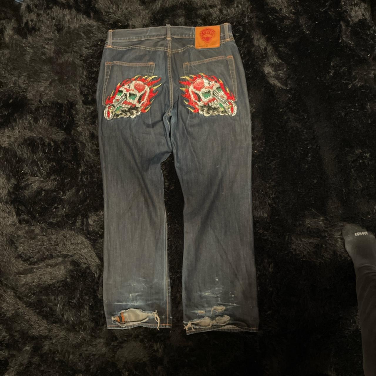 RARE Ed Hardy denim jeans ( size 40 40x34 decent... - Depop