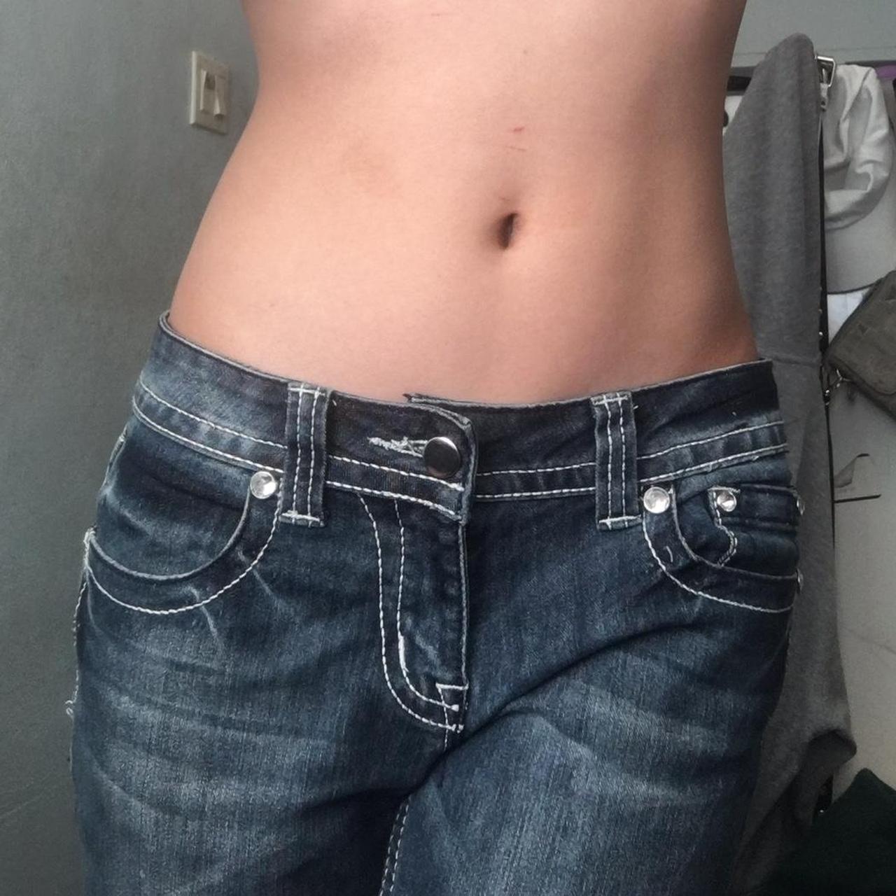 low rise bootcut flare straight legged dark wash... - Depop