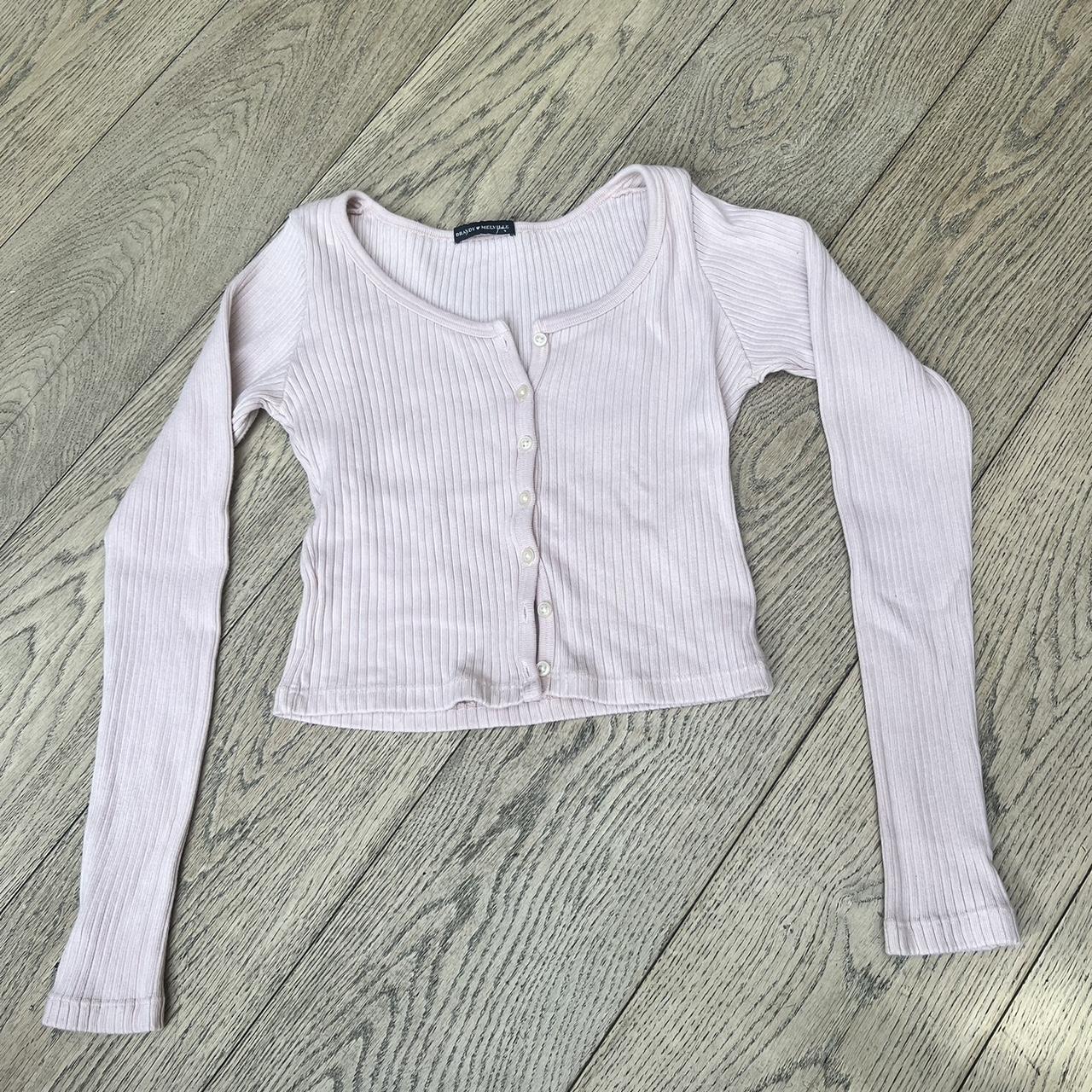 Brandy Melville light pink ribbed crop top Button up... - Depop