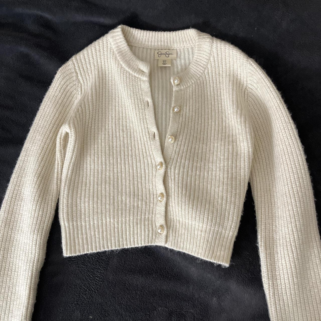 Cream cropped cardigan #cardigan - Depop