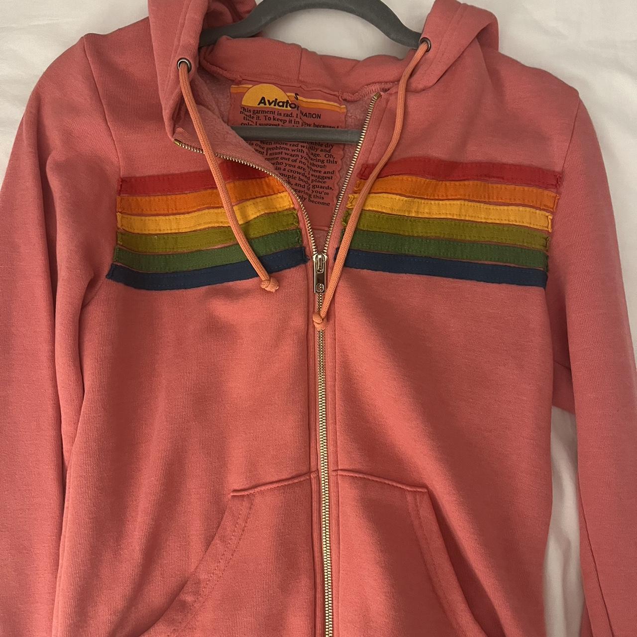 aviator nation pink 6-stripped zip up hoodie - Depop