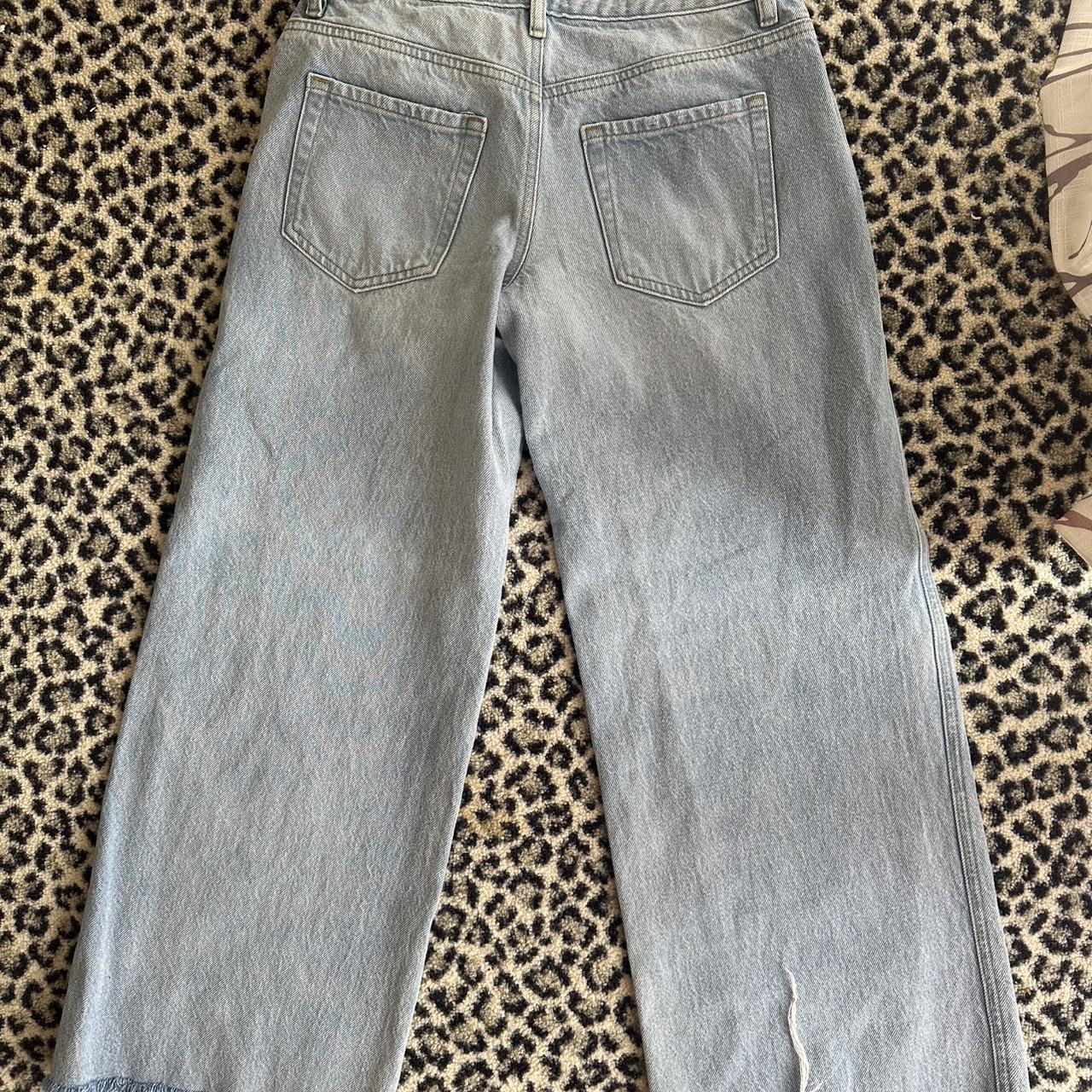 Light blue low-waisted wide-leg denim jeans - ends... | Depop
