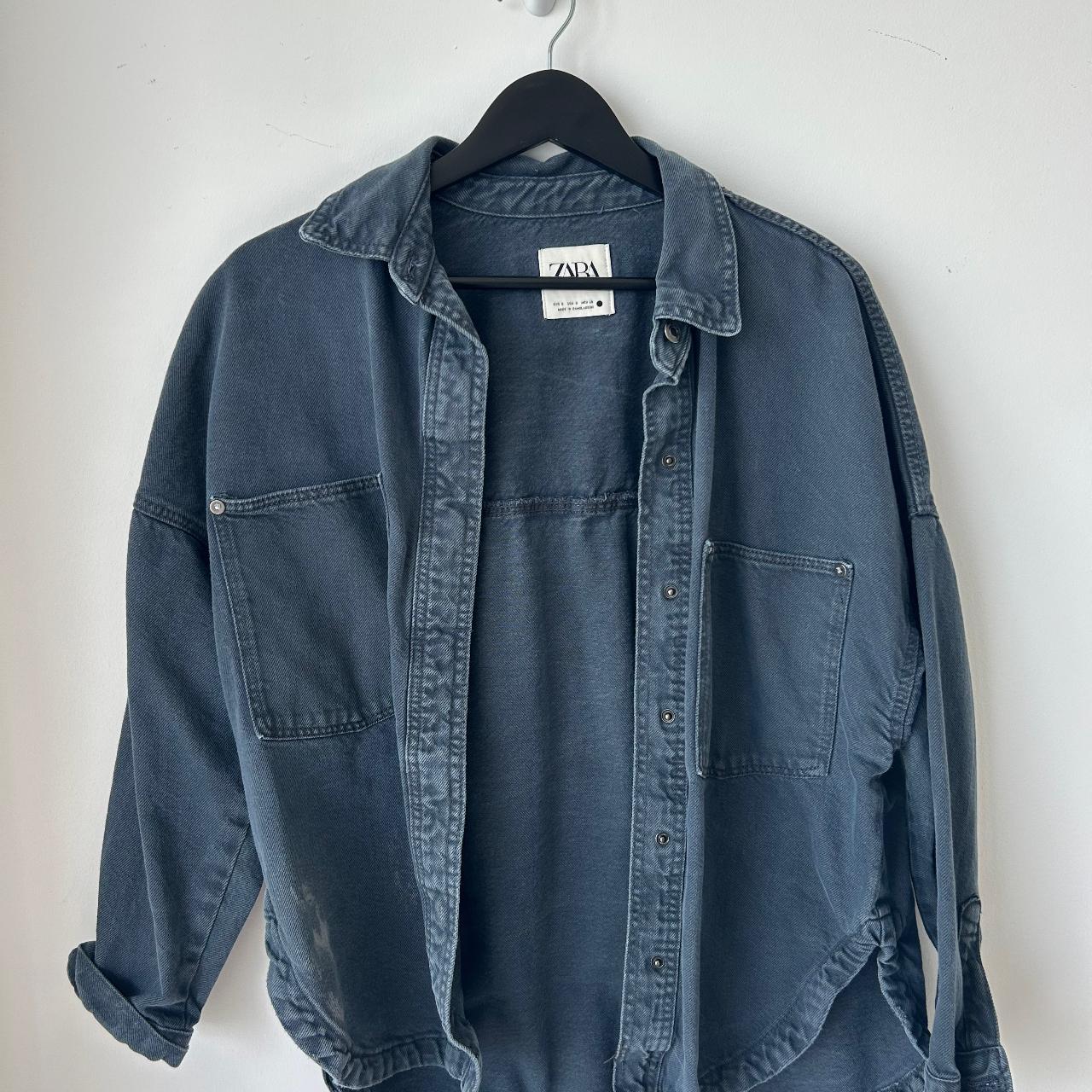zara oversized shacket navy size small, some... - Depop