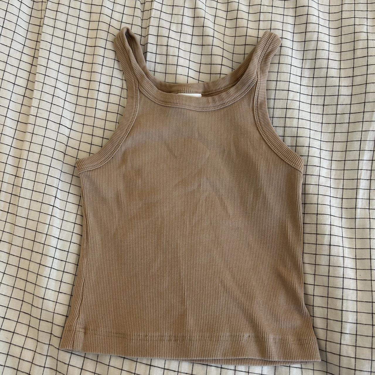Super cute tan high neck cropped tank top! #H&M #... - Depop