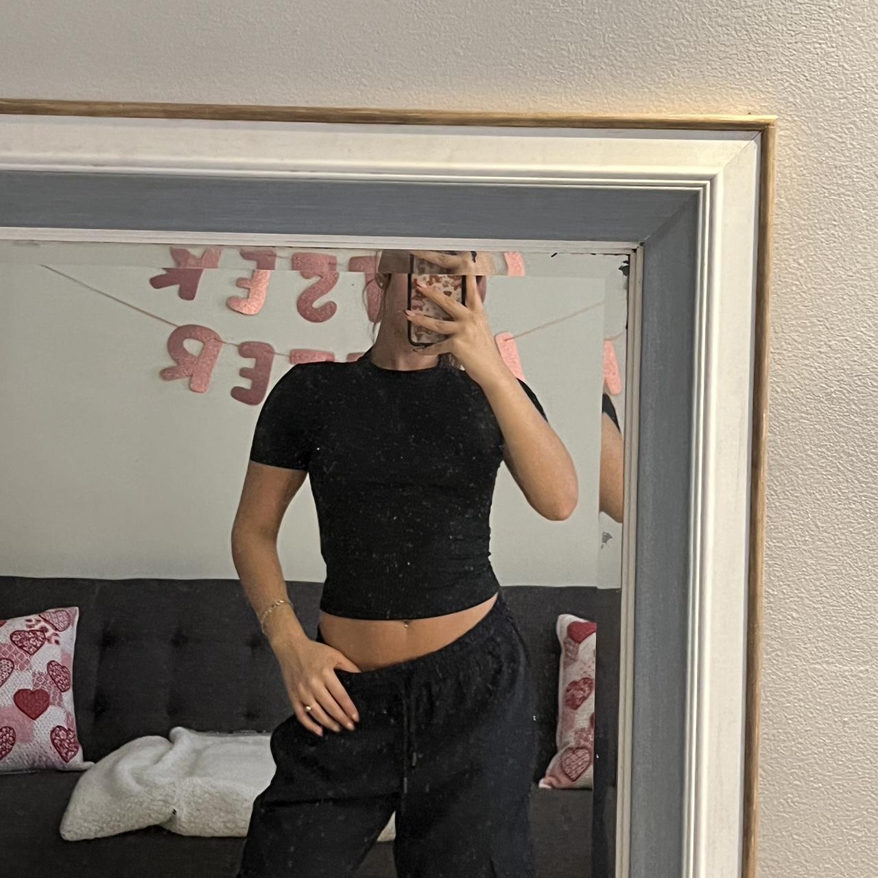 Black smooth crop top ( not too cropped) size xs but... - Depop
