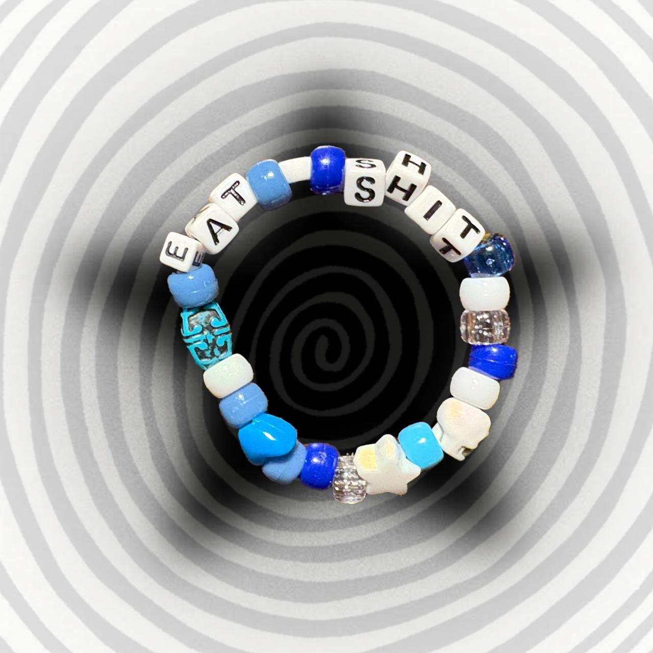 "Eat shit" blue kandi bracelet Made by me #upcycle... | Depop