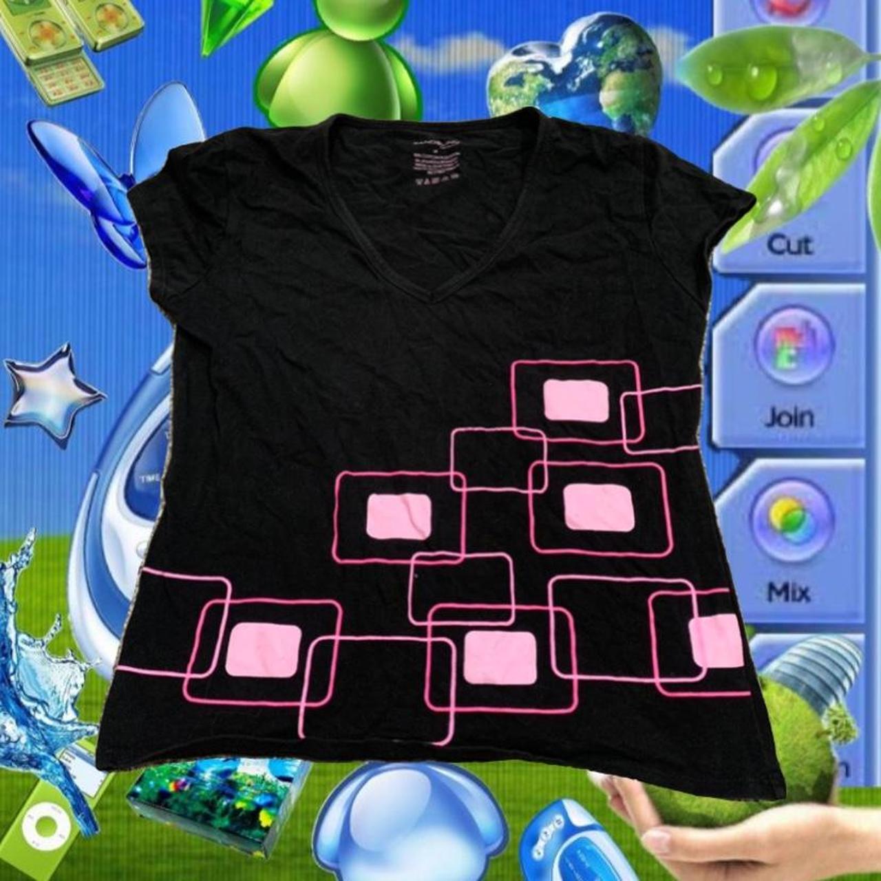 Black and pink graphic tee with a y2k vibe #y2k #00s... | Depop