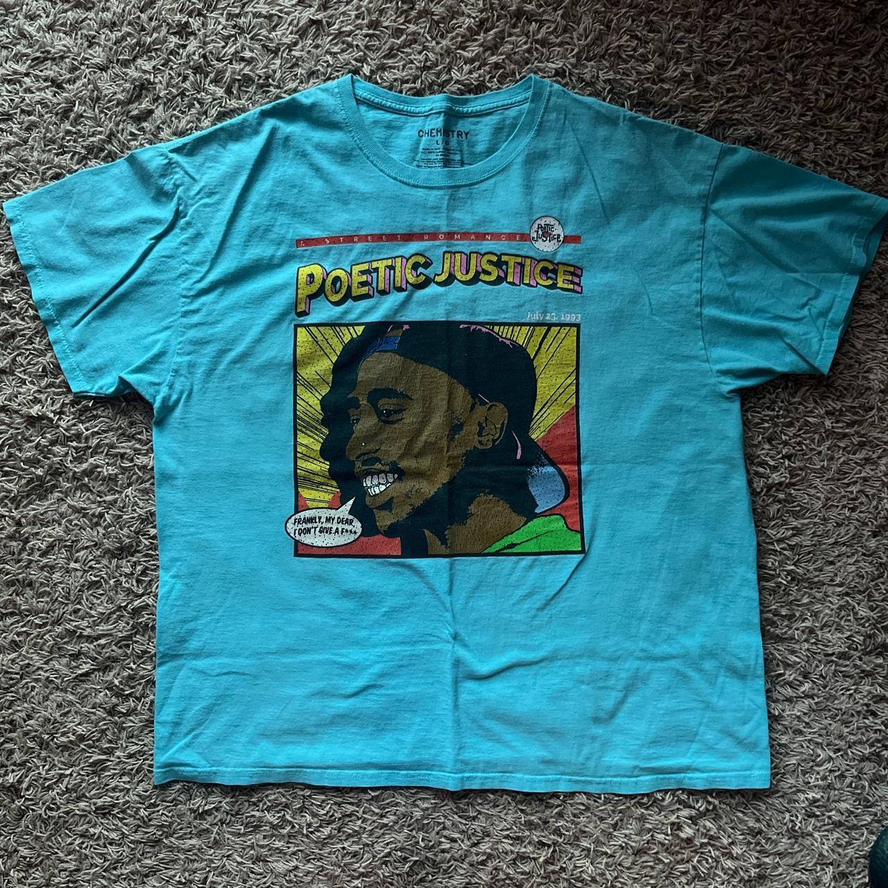 Vintage Aqua/Turquoise Poetic Justice T-Shirt Size... - Depop