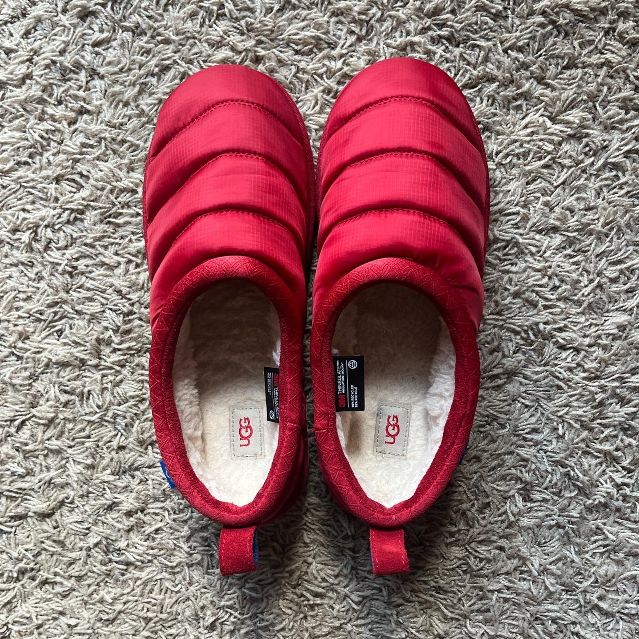 Red UGG Puffer Slippers/House Shoes Size 9 Good... - Depop