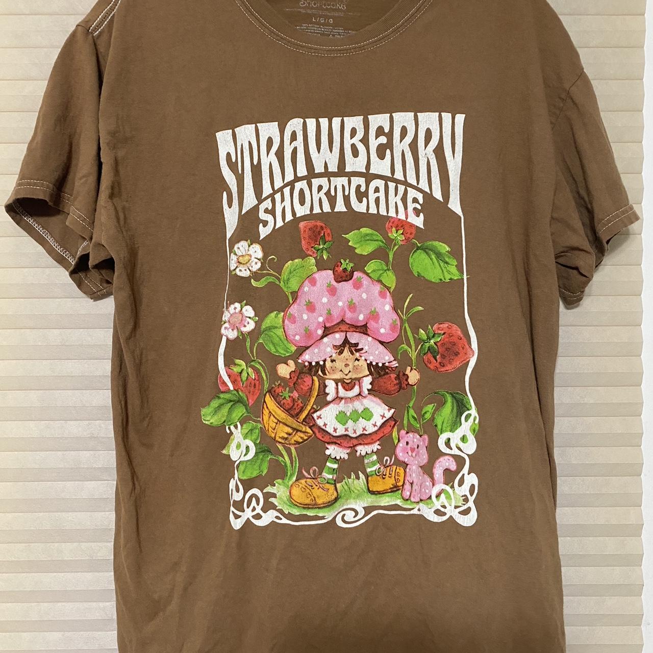 Brown oversized strawberry shortcake t-shirt (is a... - Depop