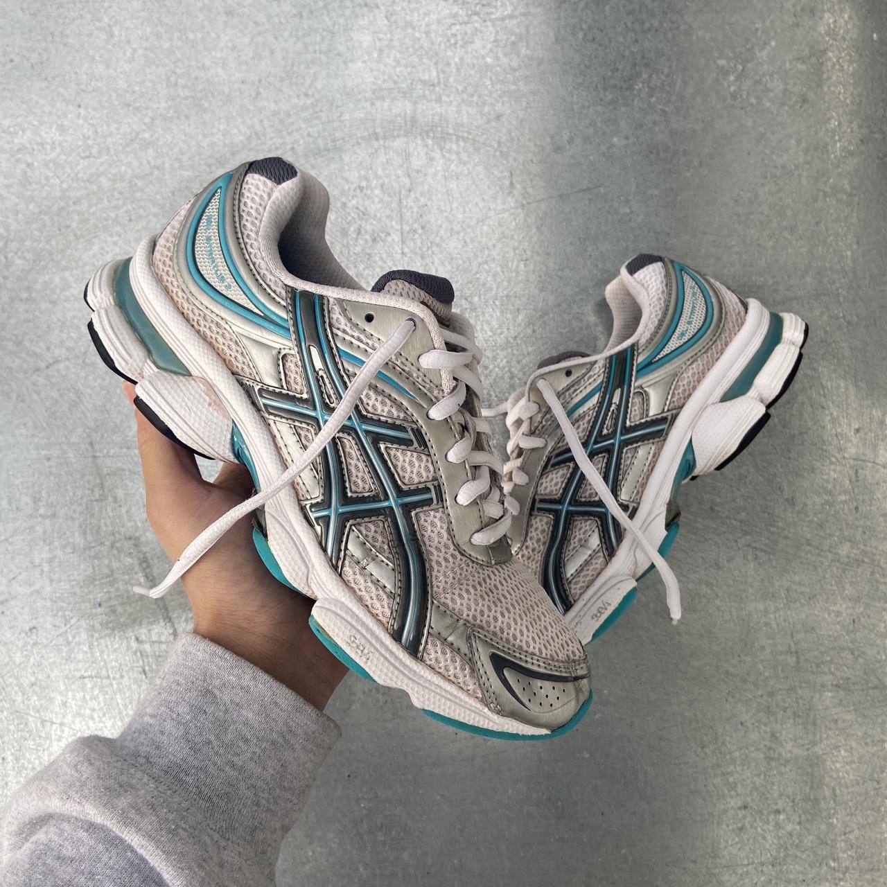 ASICS Women's White and Blue Trainers | Depop