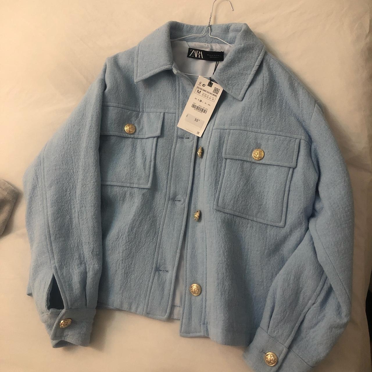 Zara Women's Blue and Gold Coat | Depop