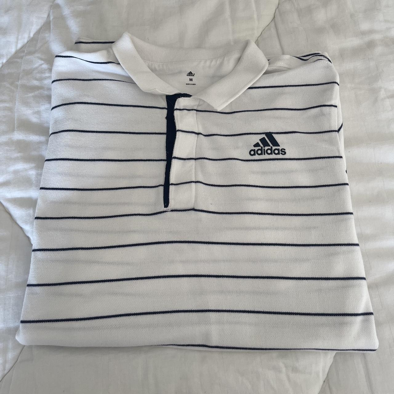 MEDIUM Nike white polo top with black stripes. - Depop