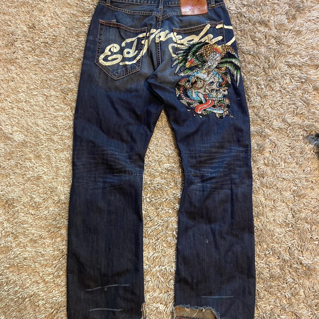 ed hardy crazy y2k rhinestone jeans These are size... - Depop