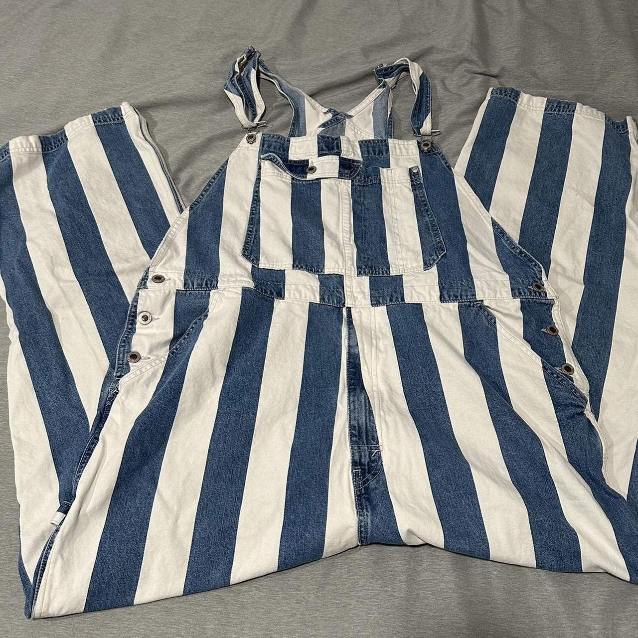 levi strauss co sliver tab blue and white overalls... - Depop