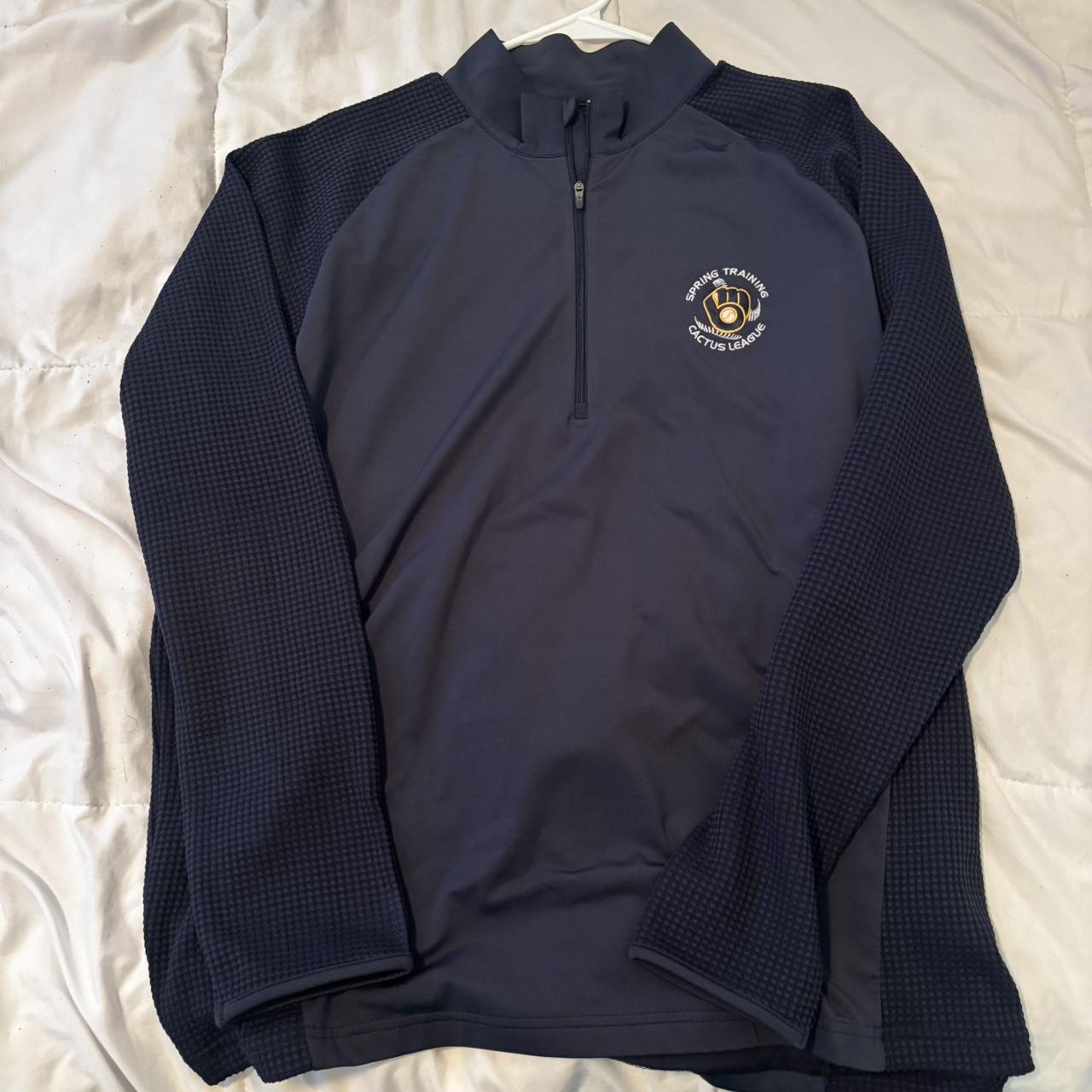 Navy and gold Antigua baseball quarter zip... | Depop