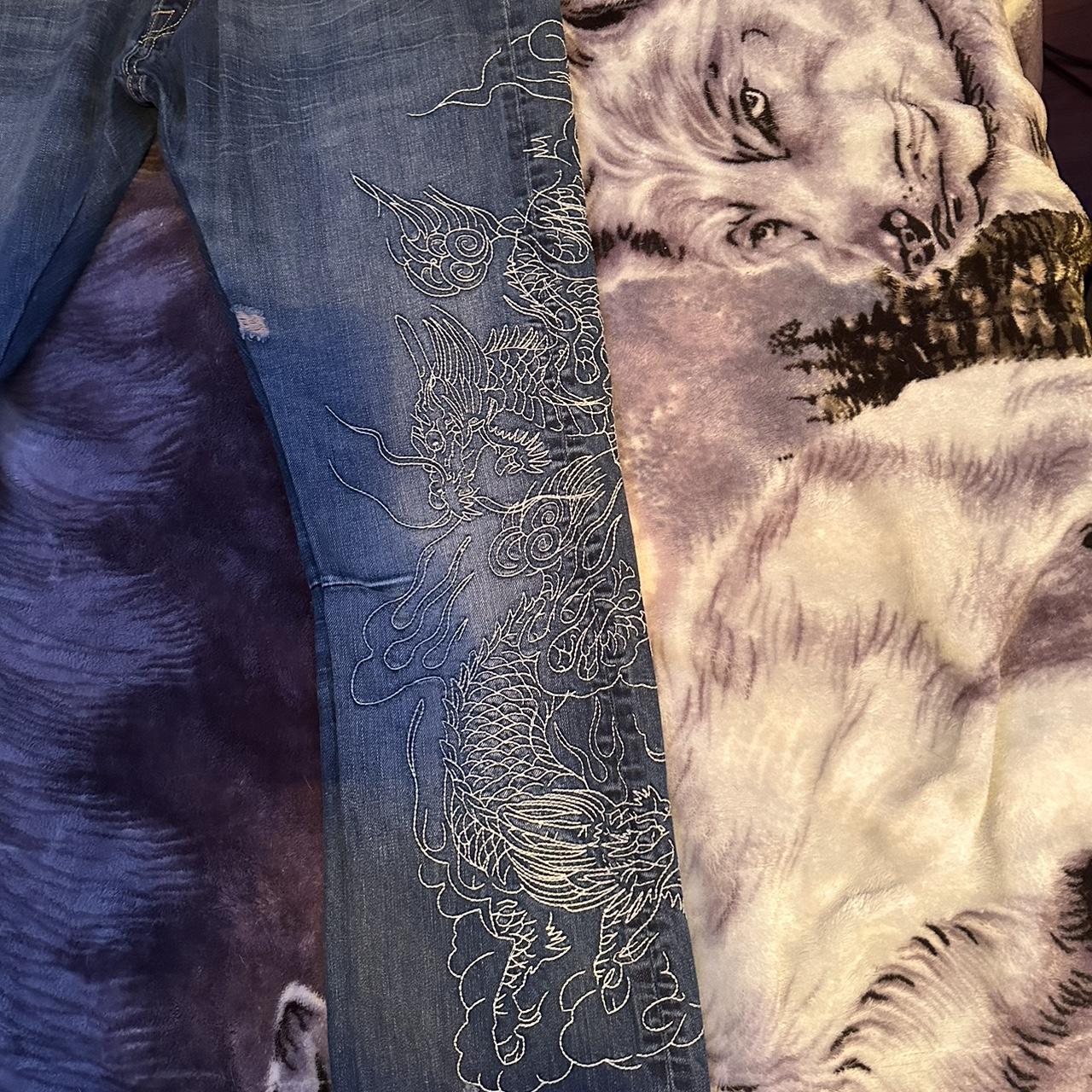 Crazy rare dragon embroidered Ed hardy jeans they’re... - Depop
