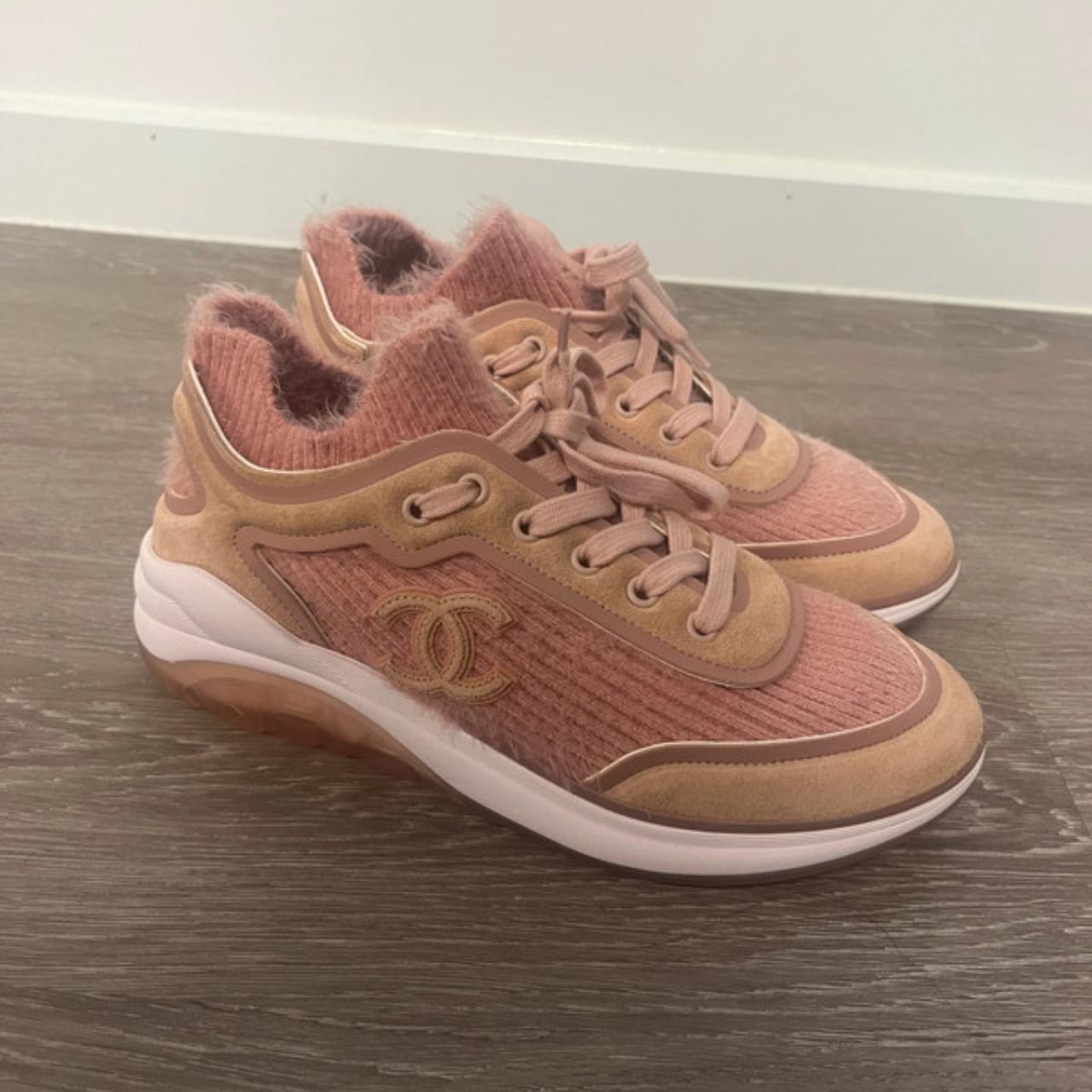 Chanel wool and suede pink and beige sneakers New... - Depop