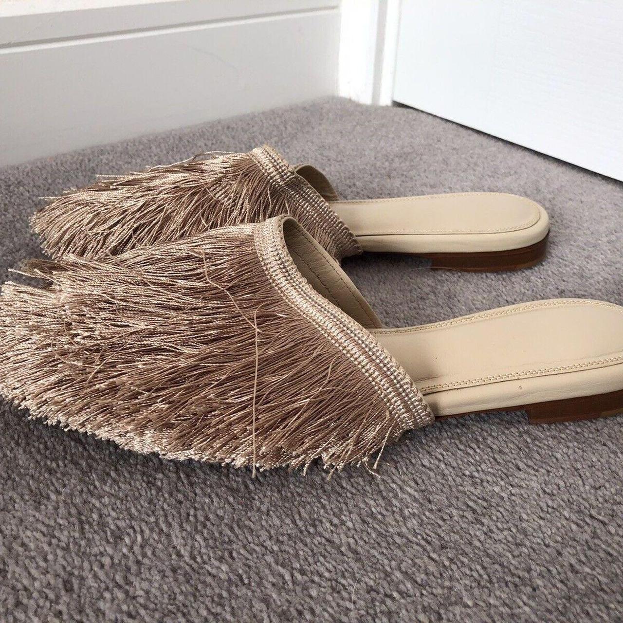 Designer Zyne Fringe Mules Slip On Leather Shoes 41... - Depop
