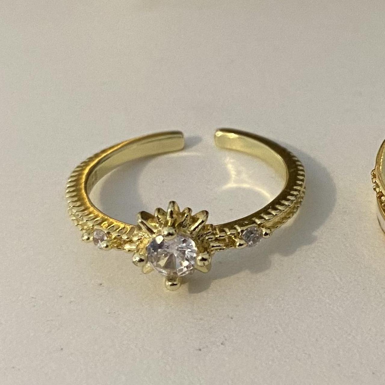 Set of 3 Gold adjustable ring with white diamonds... | Depop