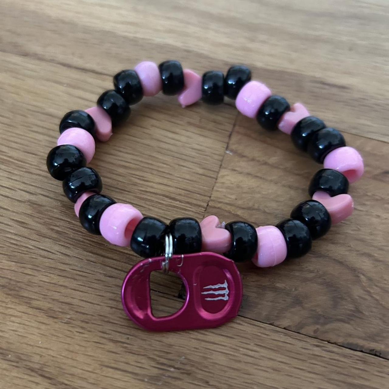 pink and black heart monster can tab kandi beaded... | Depop