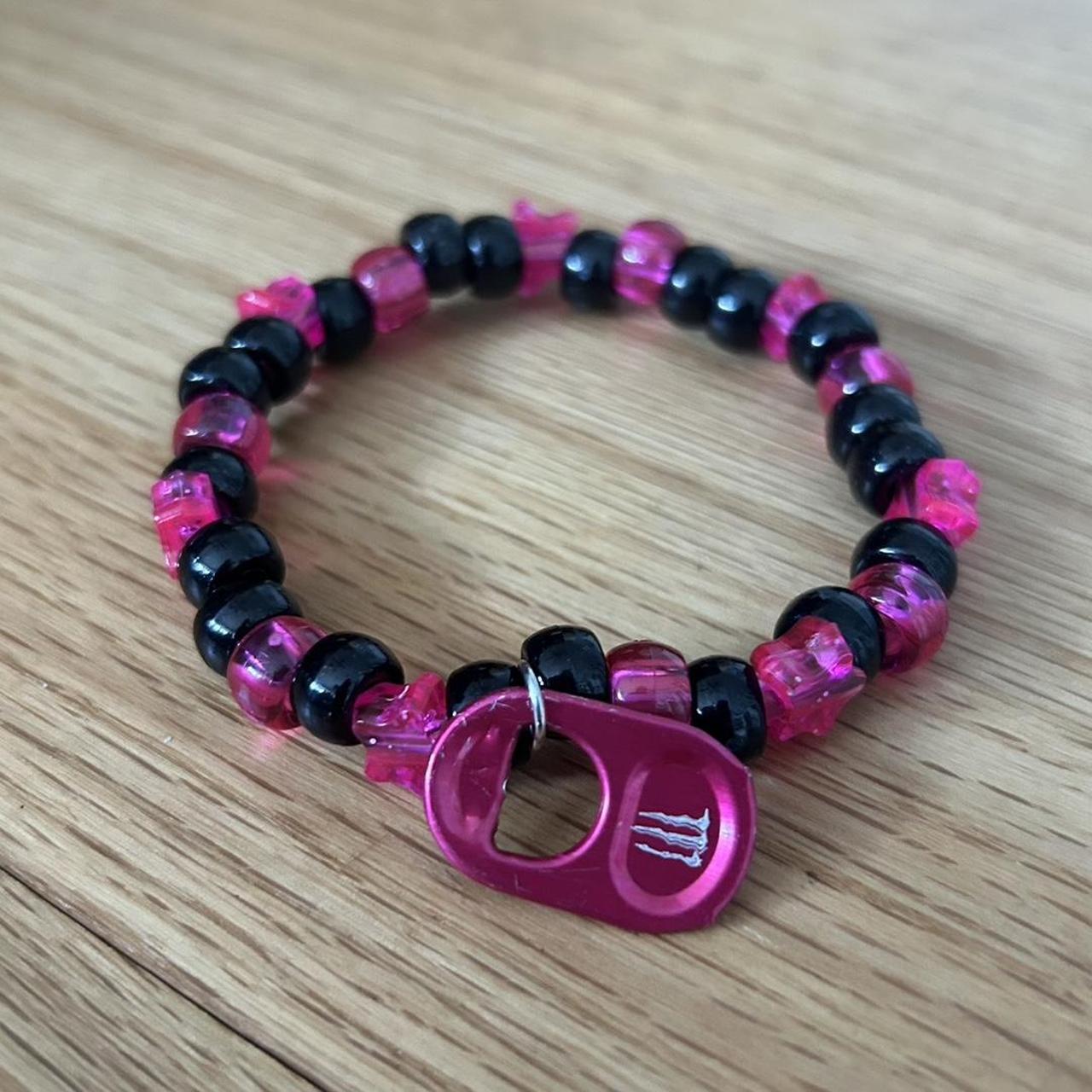 hot pink and black star monster can tab kandi beaded... | Depop