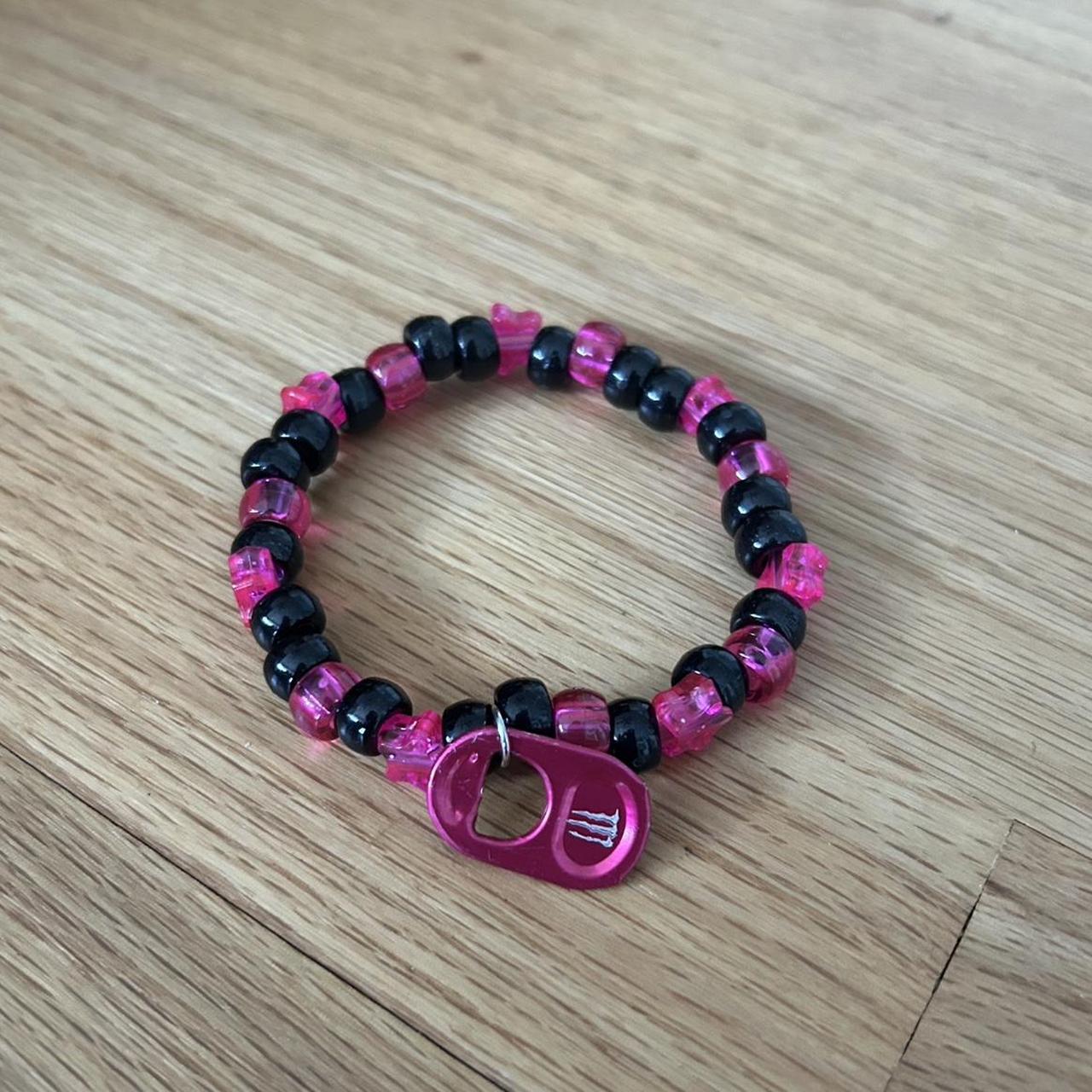 hot pink and black star monster can tab kandi beaded... | Depop