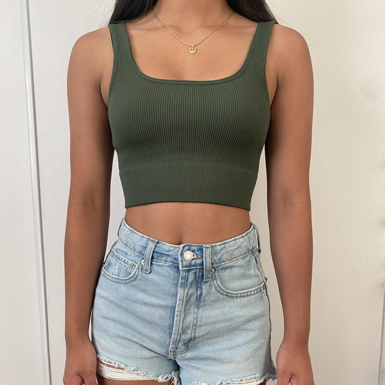 forest green ribbed tank!! - Depop