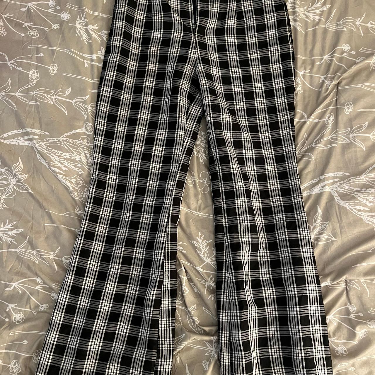 XS Black and White Plaid High Waisted Cider Pants,... - Depop