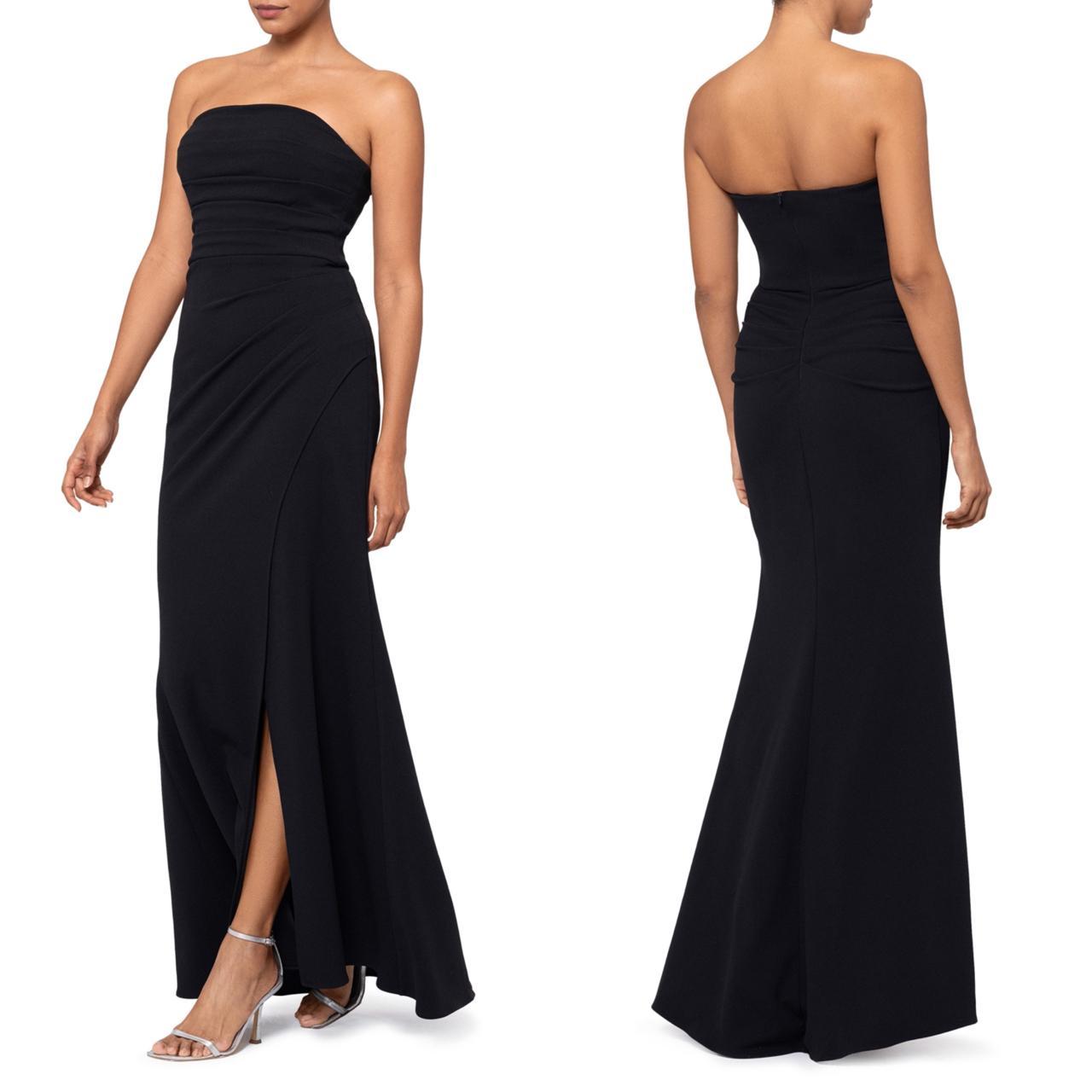 NEW XSCAPE Black STRAPLESS Side Ruched SCUBA CREPE... | Depop