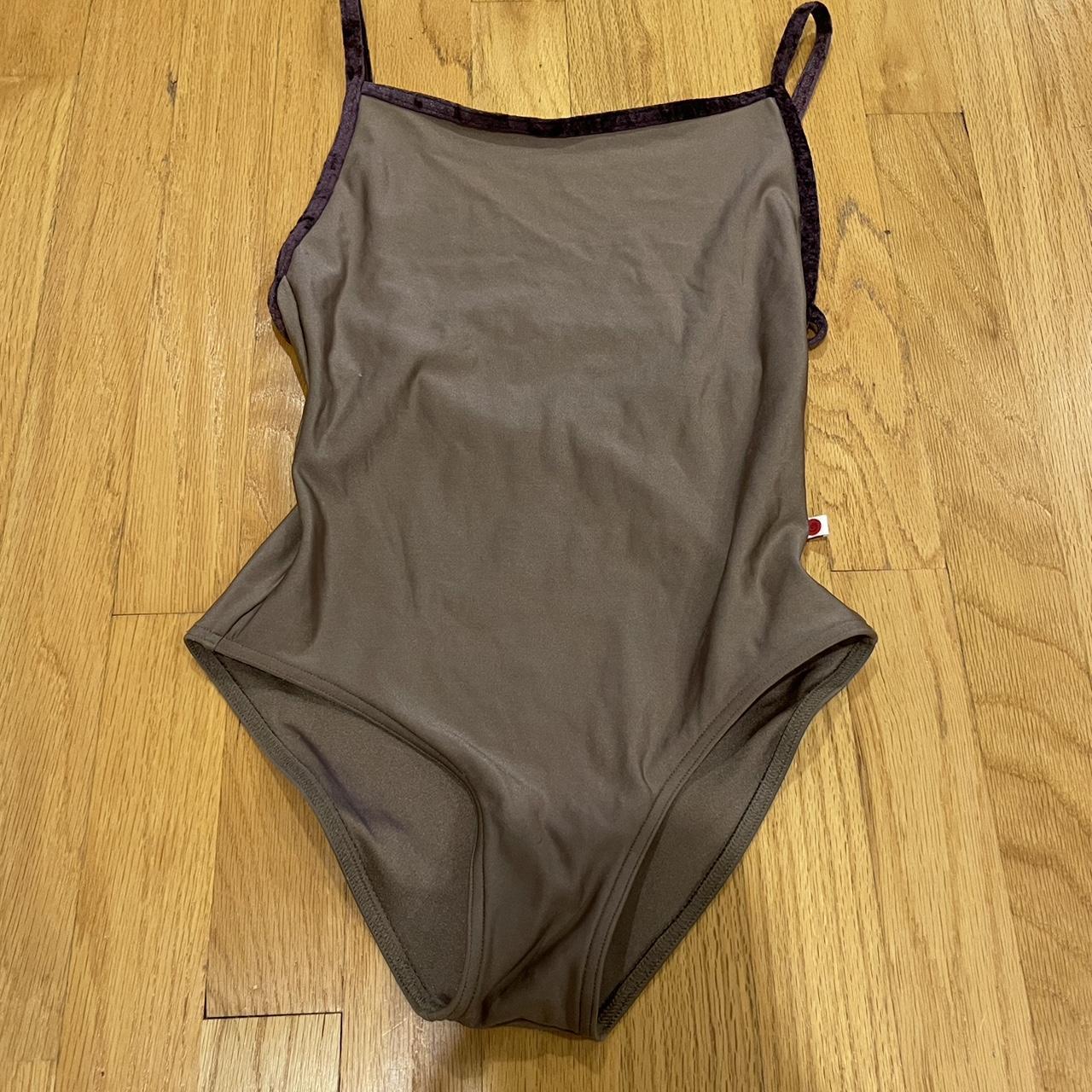 brown with purple velvet yumiko leotard size: medium... - Depop